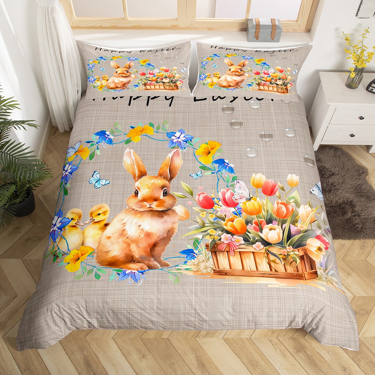 Erosebridal Rabbit Comforter Cover, Happy Easter Bunny Duvet Cover ...