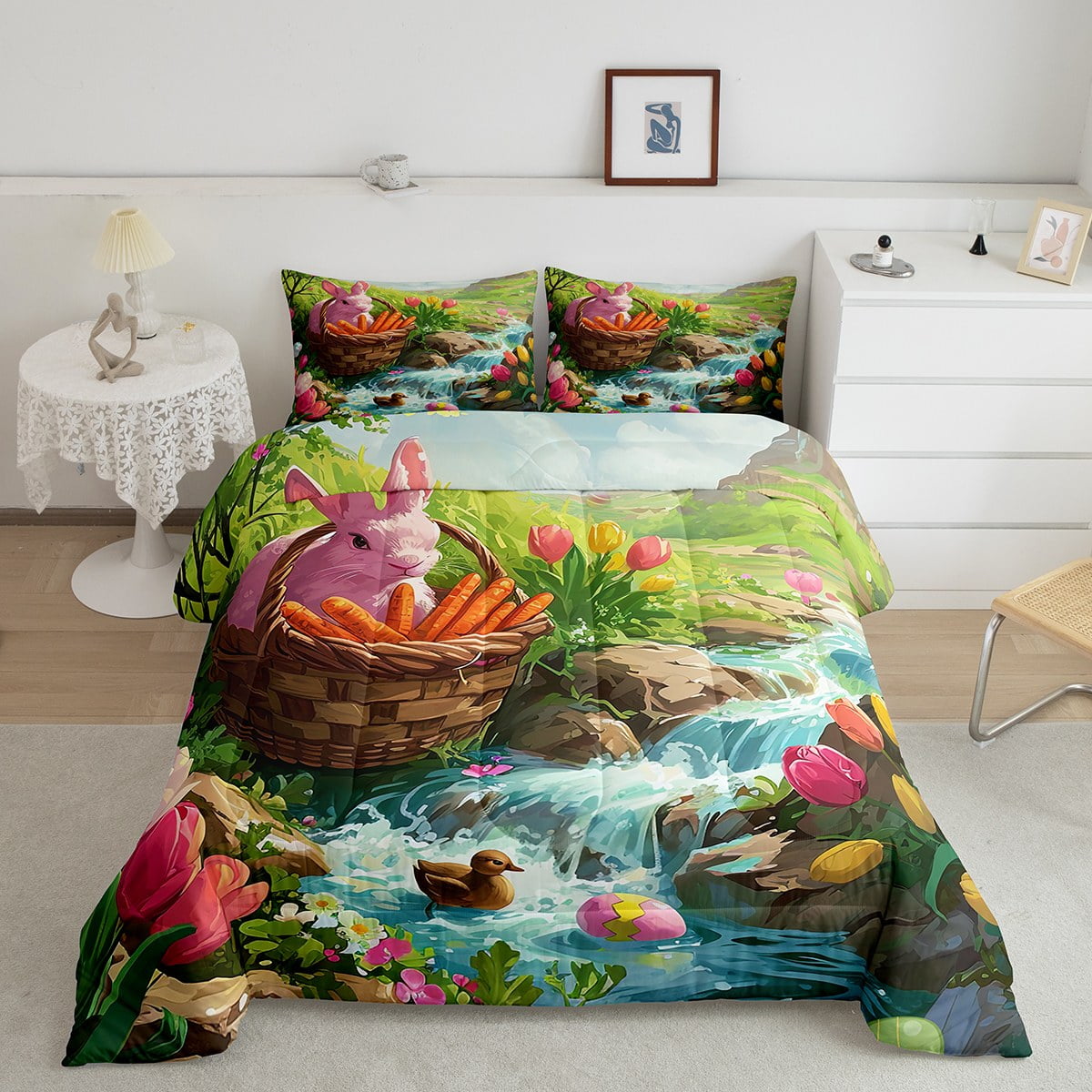 YST Rabbit Comforter Set Dream Style Bedding 3 Piece Easter Decorations ...