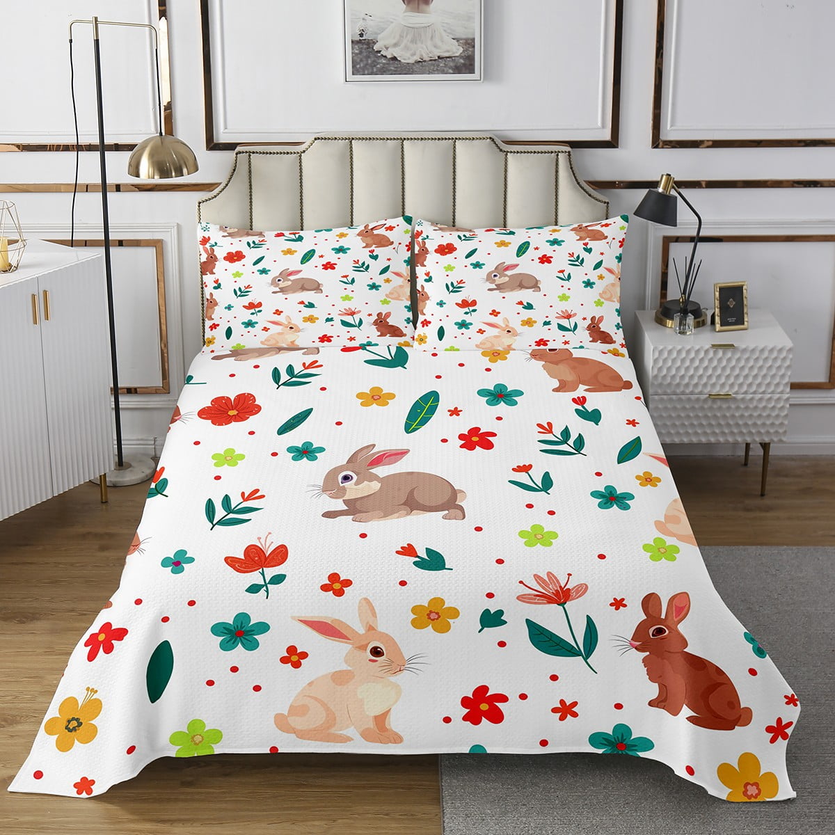 YST Rabbit Coverlet Set Cartoon Rabbits Bedspread Set Queen for Kids ...