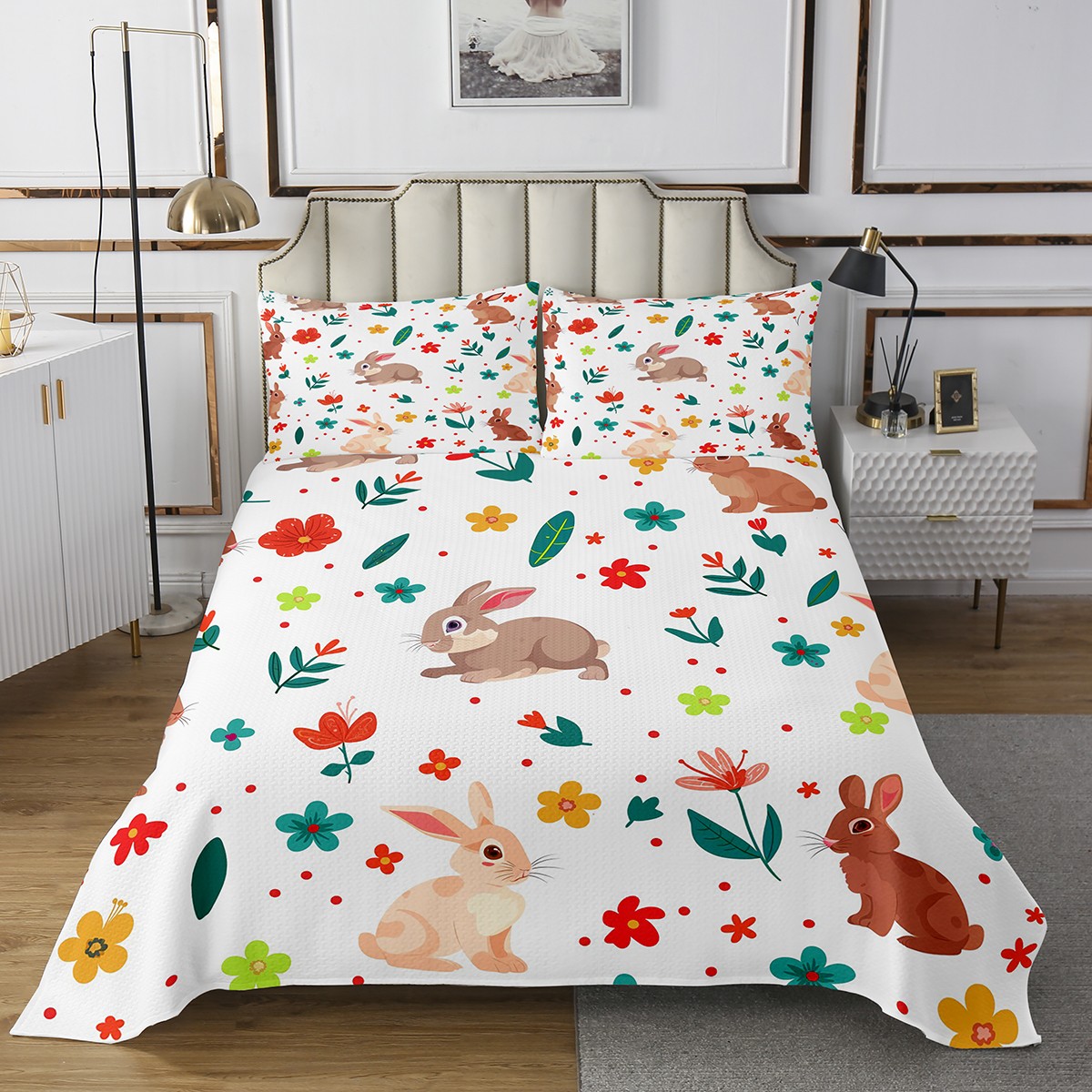 YST Rabbit Coverlet Set Cartoon Rabbits Bedspread Set Twin for Kids ...