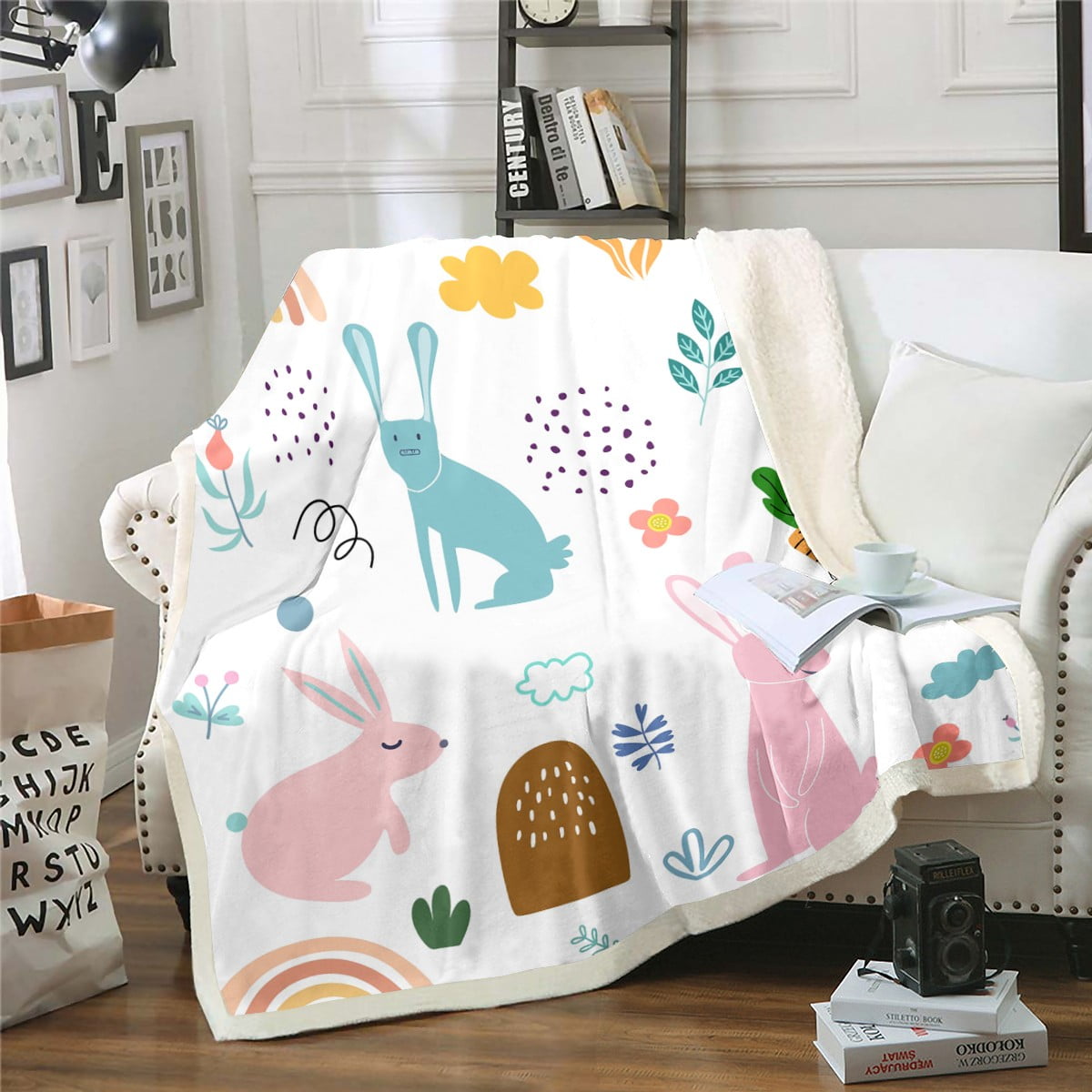 YST Rabbit Fuzzy Blanket Cute Rabbit Throw Blanket Twin for Kids Bunny ...