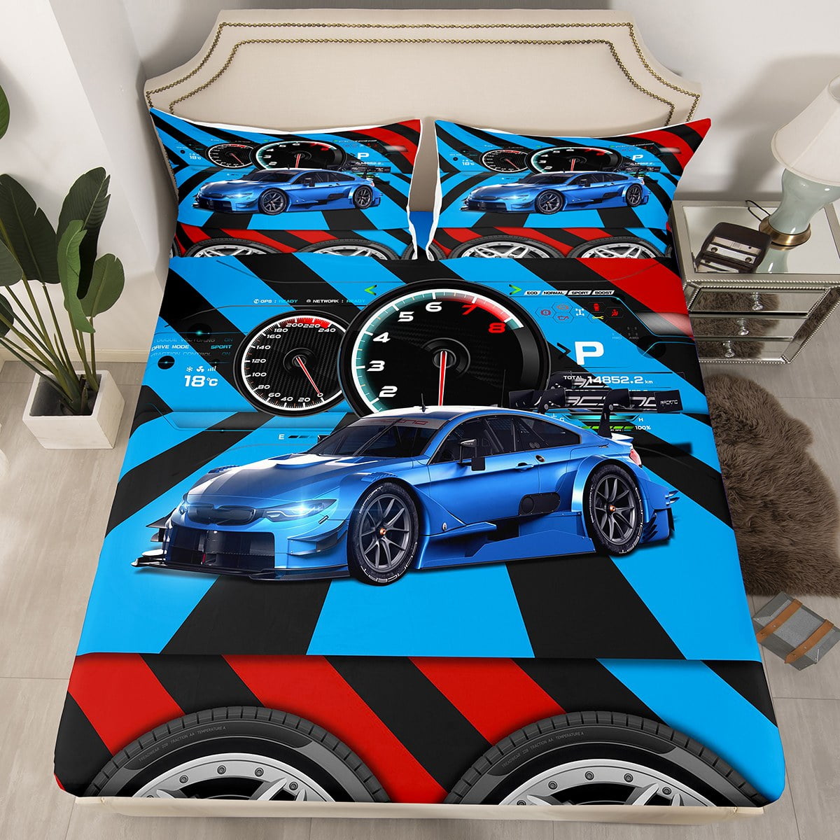 YST Race Car Bed Set Extreme Racing Speed Bed Sheets for Kids Boys Cool ...