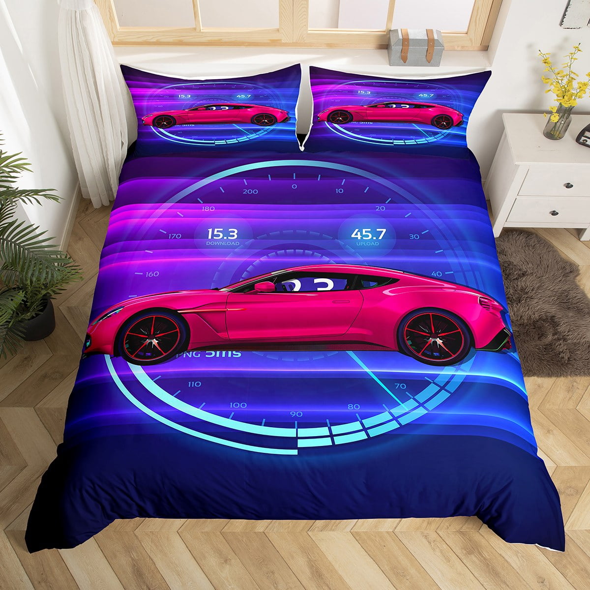 YST Race Car Bedding Set for Boys Kids Cool Sports Car Comforter Cover ...