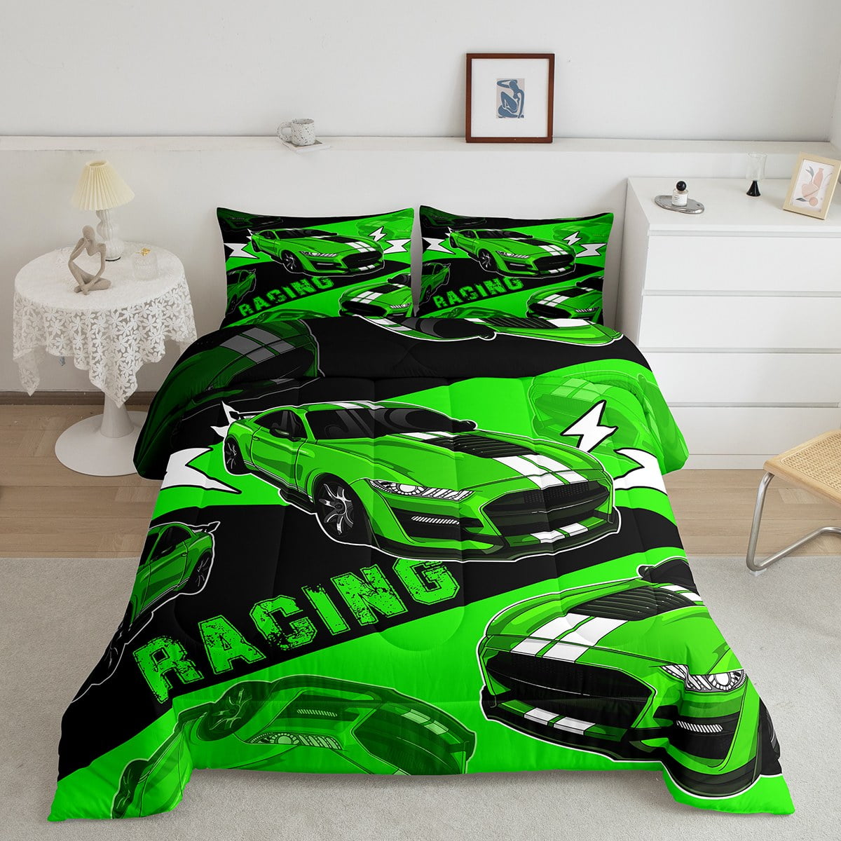 Erosebridal Race Car Bedding Set Teens Black Green Racing Car Comforter ...