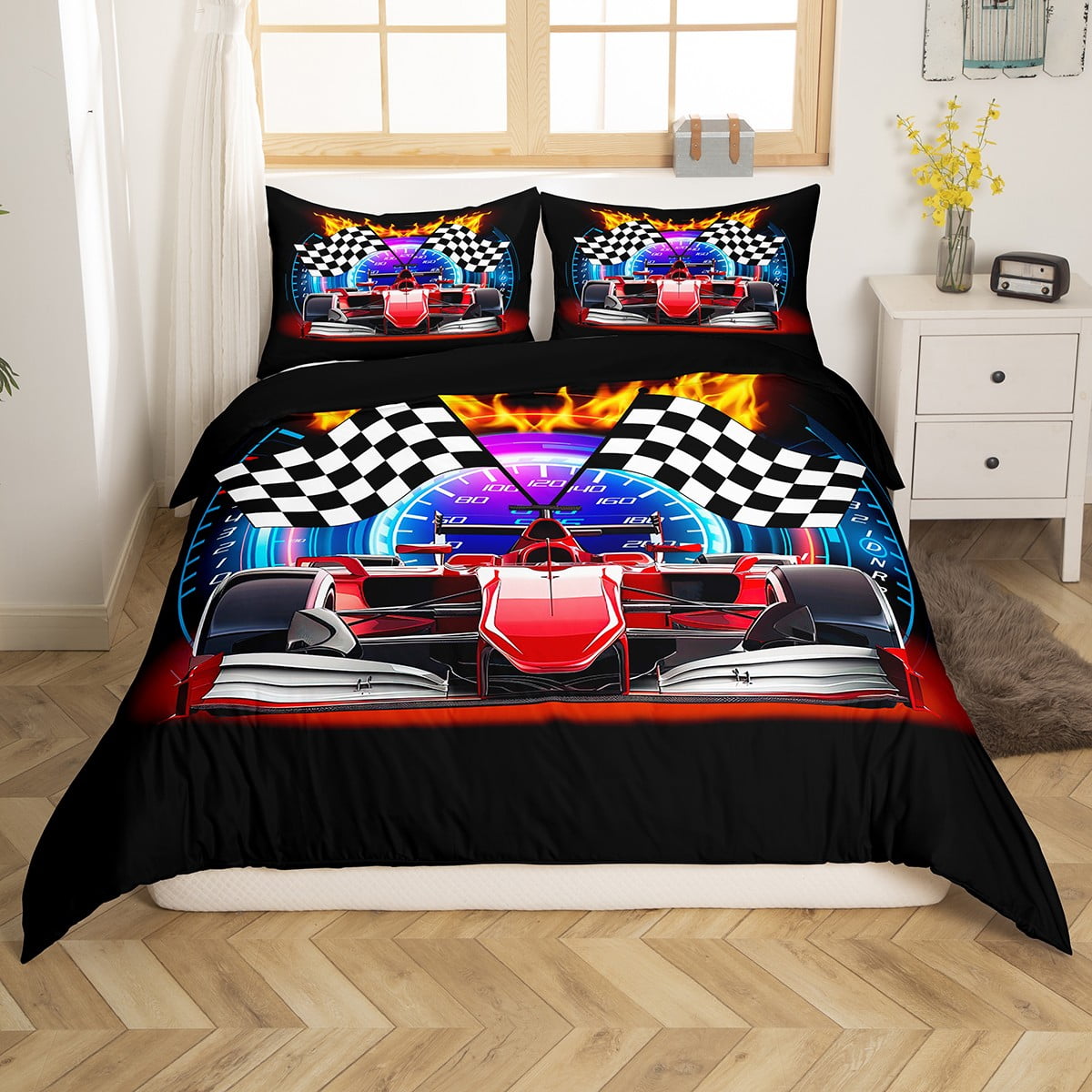 Race Car Bedding Sets Full Sports Car Print Comforter Cover For Teens ...