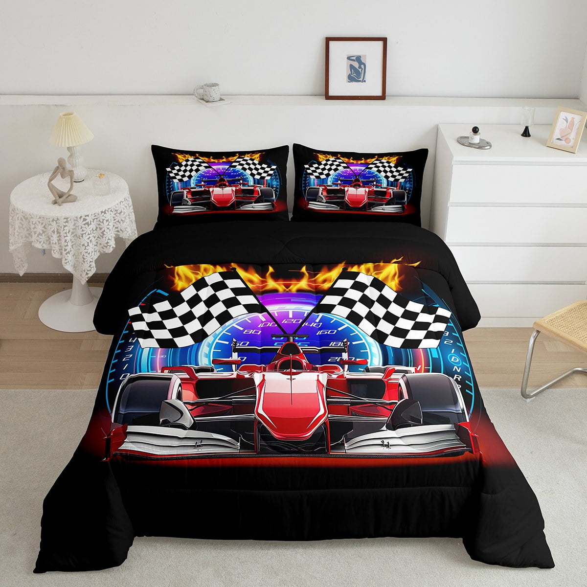 YST Race Car Bedding Sets Queen Sports Car Print Comforter Set For ...