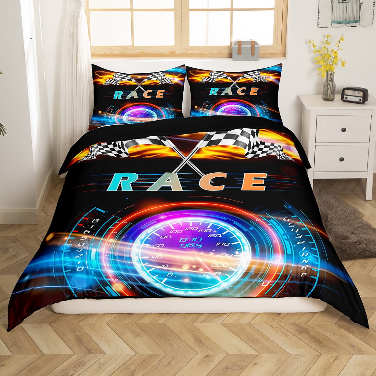 YST Race Car Bedding Sets Twin For Kids Boys Men Sports Car Comforter ...