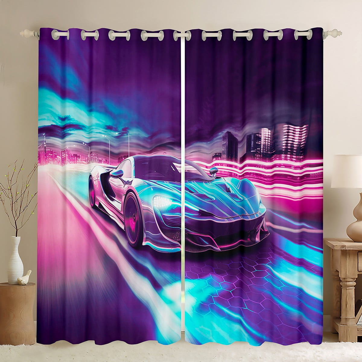 Race Car Curtains & Drapes Puple Sports Car 30%-50% Blackout Curtains ...