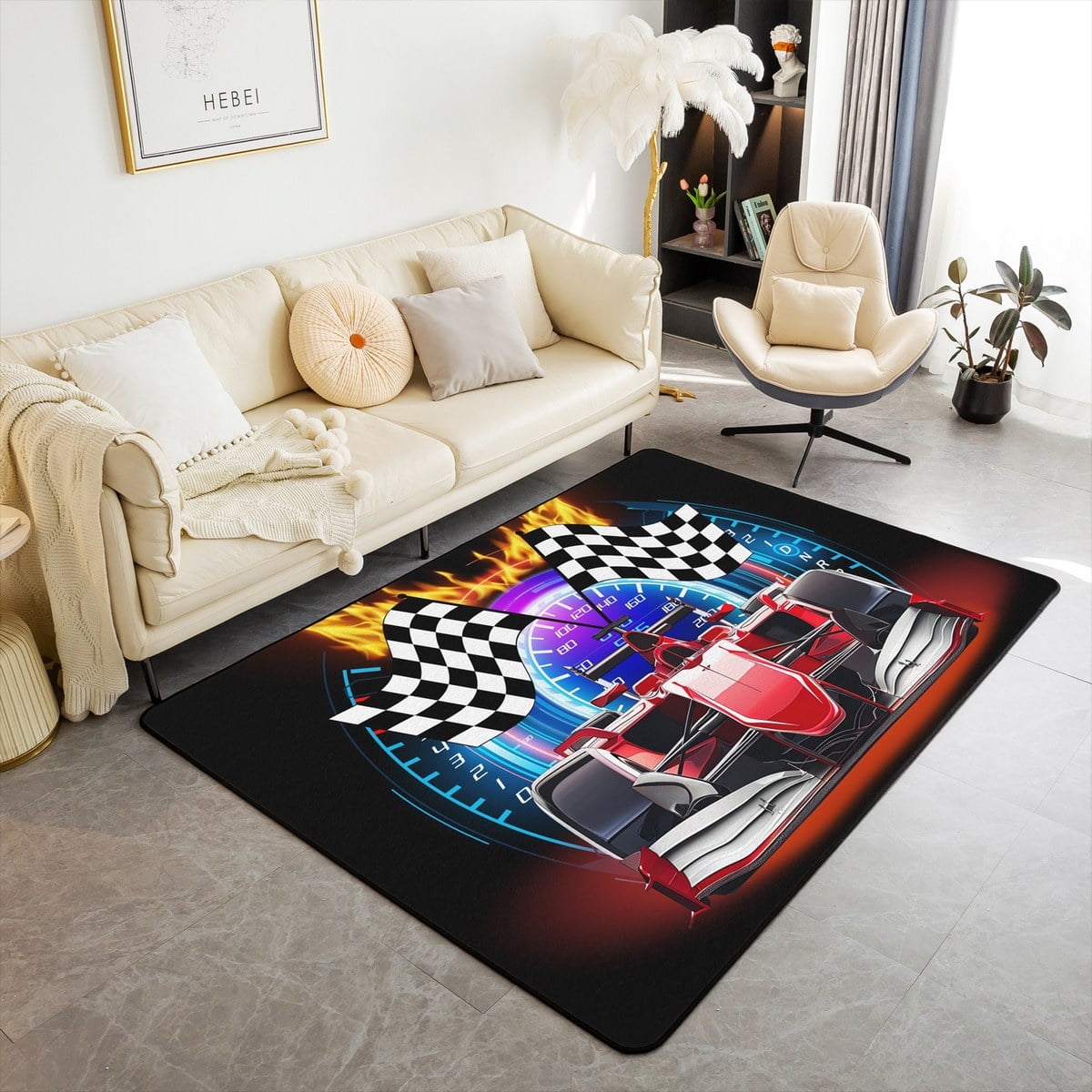 Erosebridal Race Car Decorative Rug 3x5 Sports Car Print Area Rug for ...
