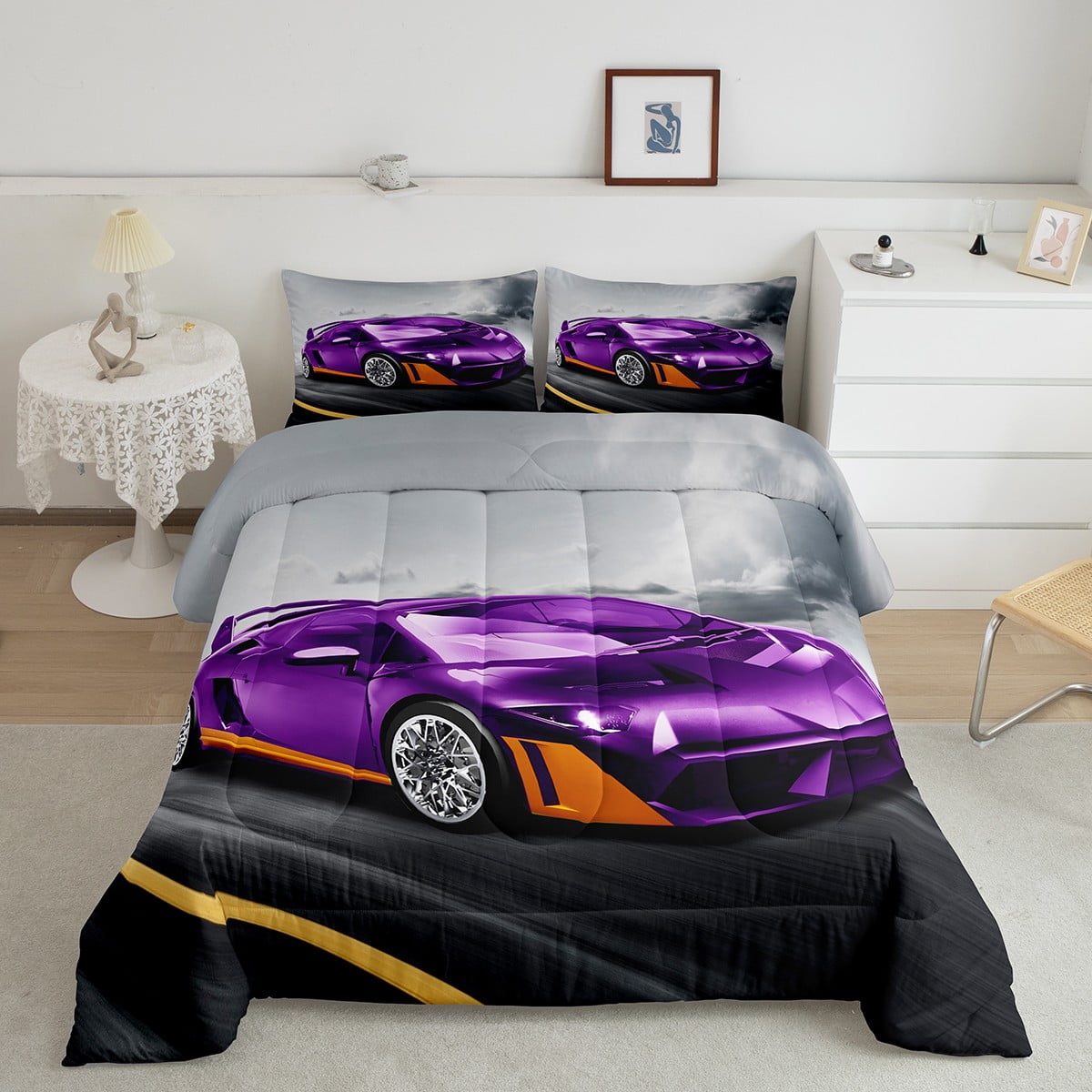 Race Car Full Comforter Set, Racing Car Bedding Set Teens Adult Men ...