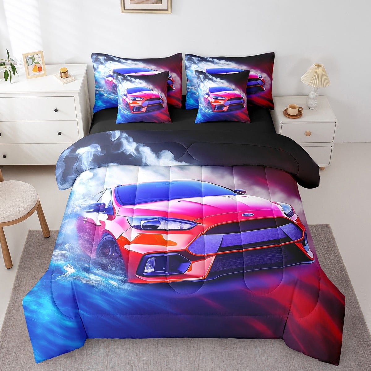 YST Race Car Full Comforter Set Red Sports Car Full Bed In A Bag 7 ...