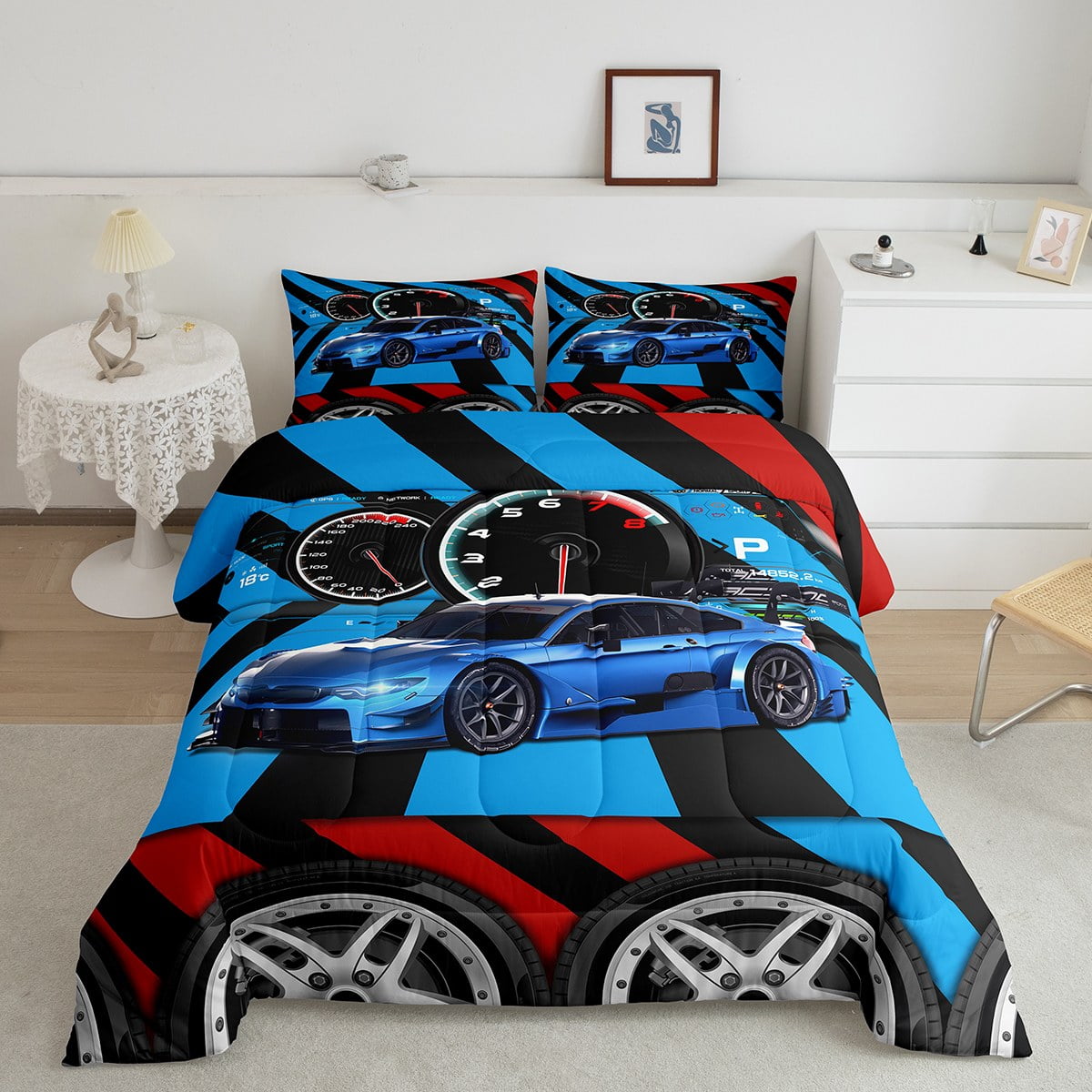 YST Race Car King Size Bedding Extreme Racing Speed Comforter for Kids ...