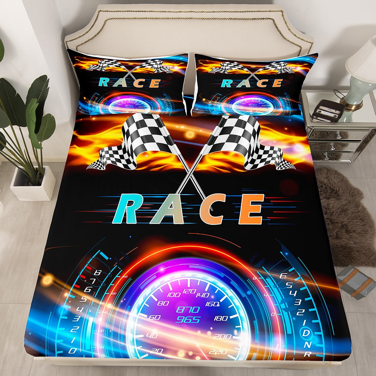 Erosebridal Race Car Queen Fitted Sheet Men Sports Car Bed Sheets,Cool Speed Racing Car Bed ...