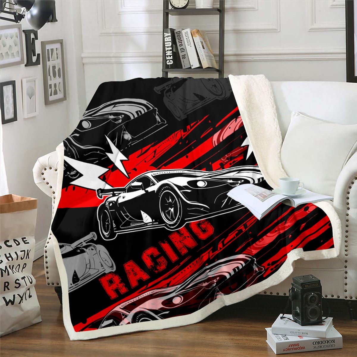 YST Race Car Throw Blanket for Boys Child Kids Black Red Racing Car ...