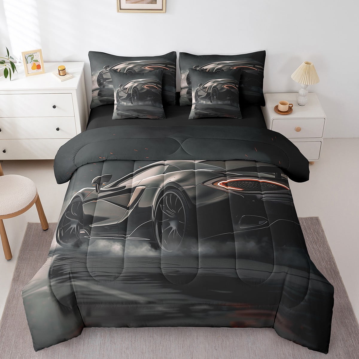 YST Race Car Twin Comforter Set Racing Car Bedding Set 7 Piece For Kids ...