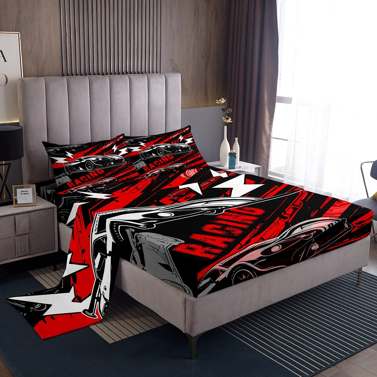 Erosebridal Race Car Twin Bed Sheets Black Red Racing Car Sheet Set ...