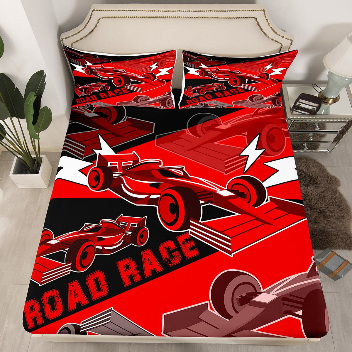 Erosebridal Race Car Twin Bed Sheets Race Cars Fitted Sheet,Cool Sports ...