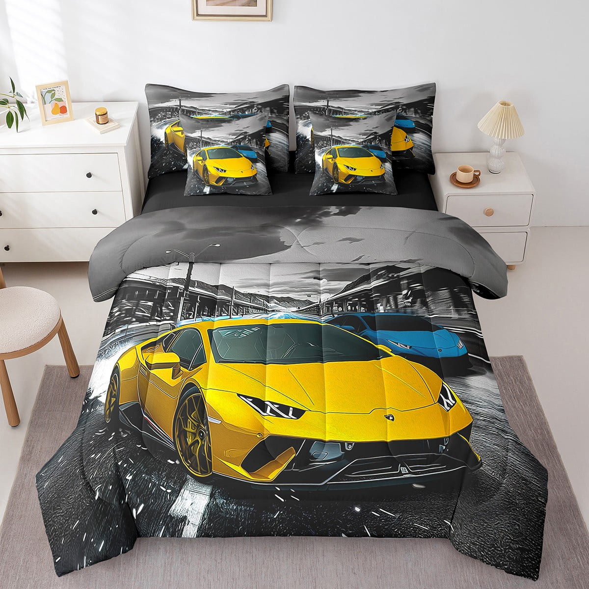 YST Racing Car 7 Pcs Comforter Set Queen Cool Speed Car Bedding For ...