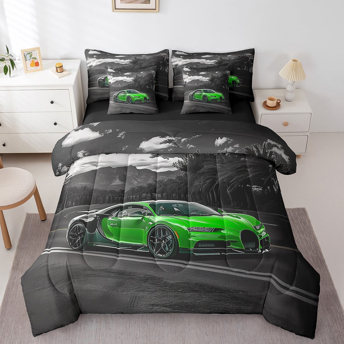 Racing Car 7 Pcs Comforter Set Twin Cool Speed Car Bedding For Young ...