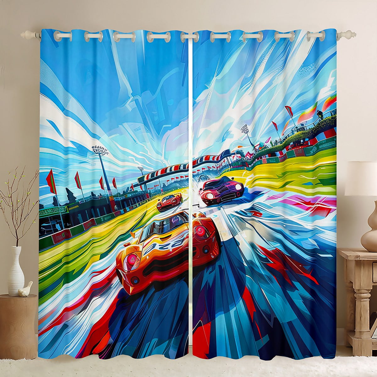 Erosebridal Racing Car Curtains & Drapes Sports Car Printed Blackout ...