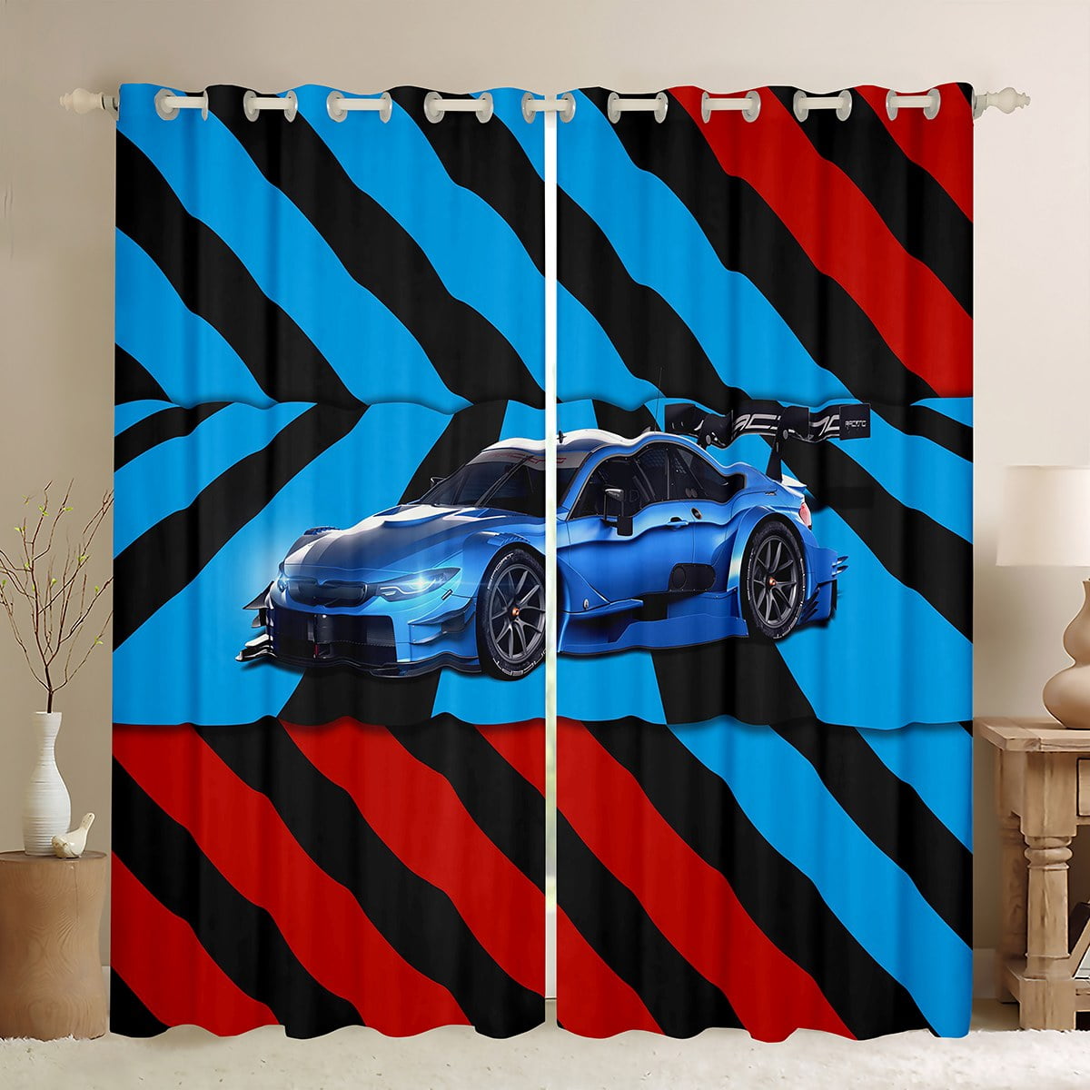 Erosebridal Racing Car Curtains,Blue And Red Race Track Curtains ...