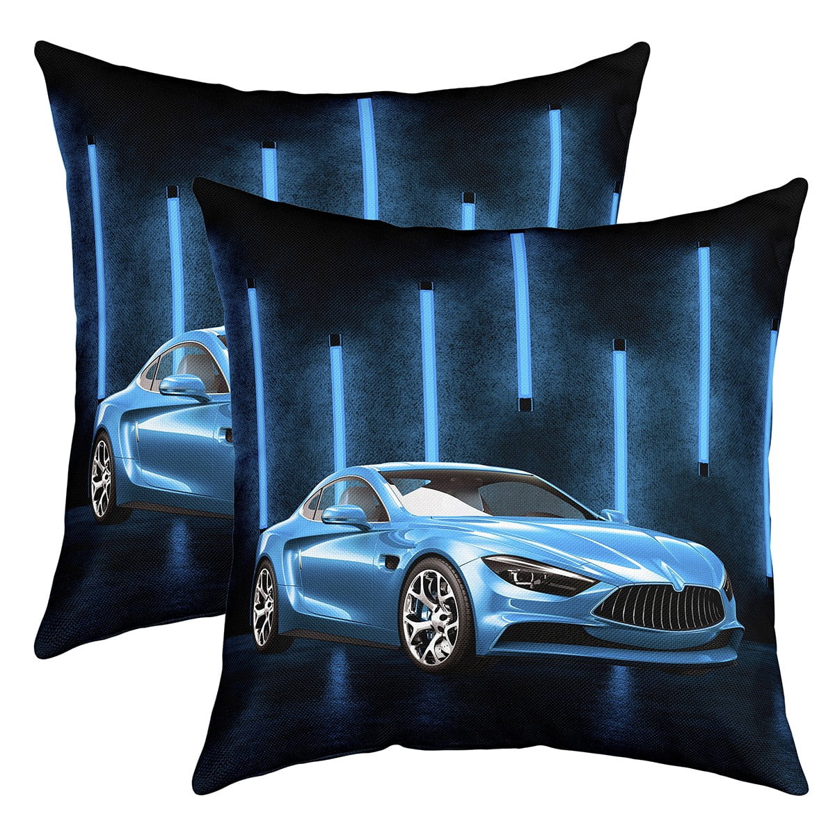 Racing Car Throw Pillow Covers 18x18 Inch Set of 2,Neon Lights Sports ...