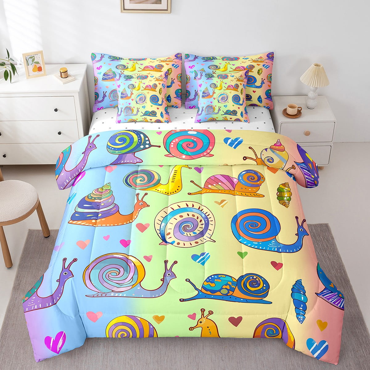 YST Rainbow 7 Piece Comforter Set Twin Bed in a Bag Snails Bedding Sets ...
