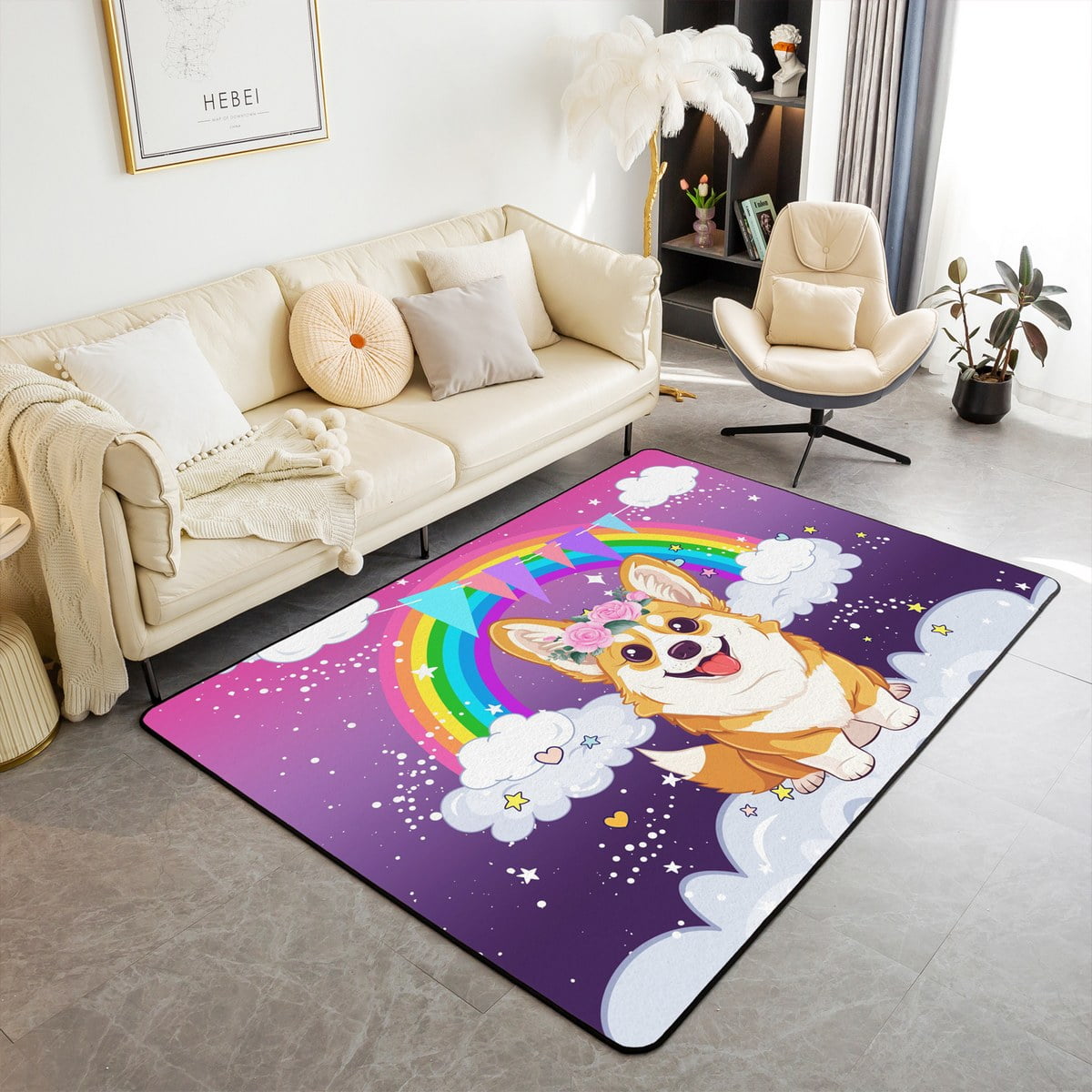 Erosebridal Rainbow Area Rug for Bedside, Carpet 5x7,Cartoon Corgi Dog ...