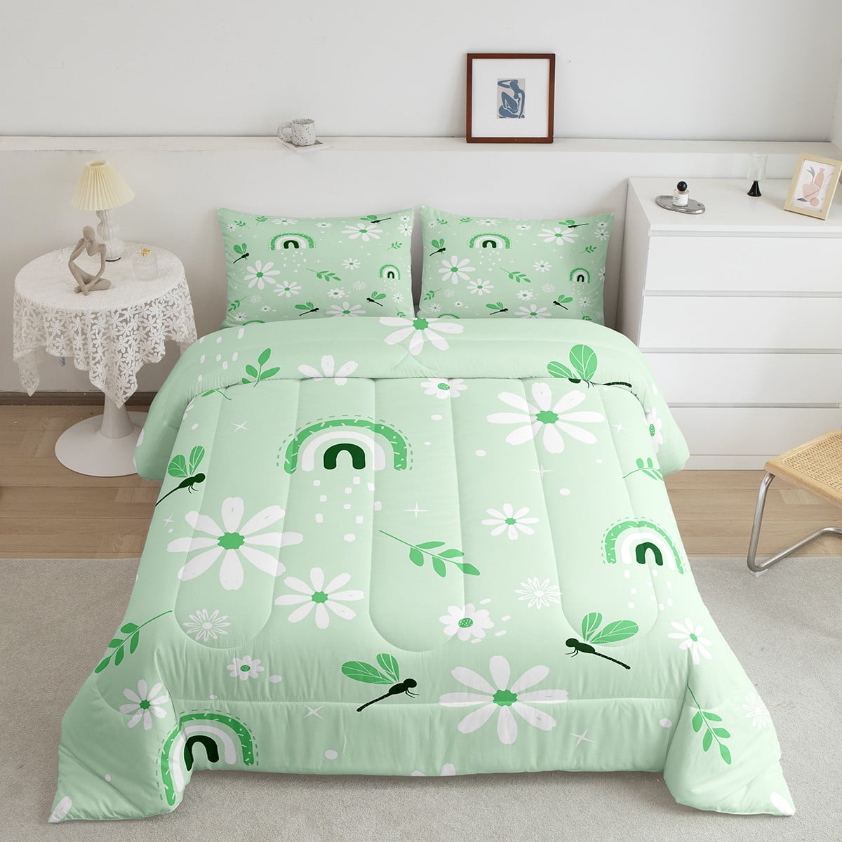 YST Rainbow Bedding Kids Cartoon Comforter Set Cute Dragonfly Boho ...