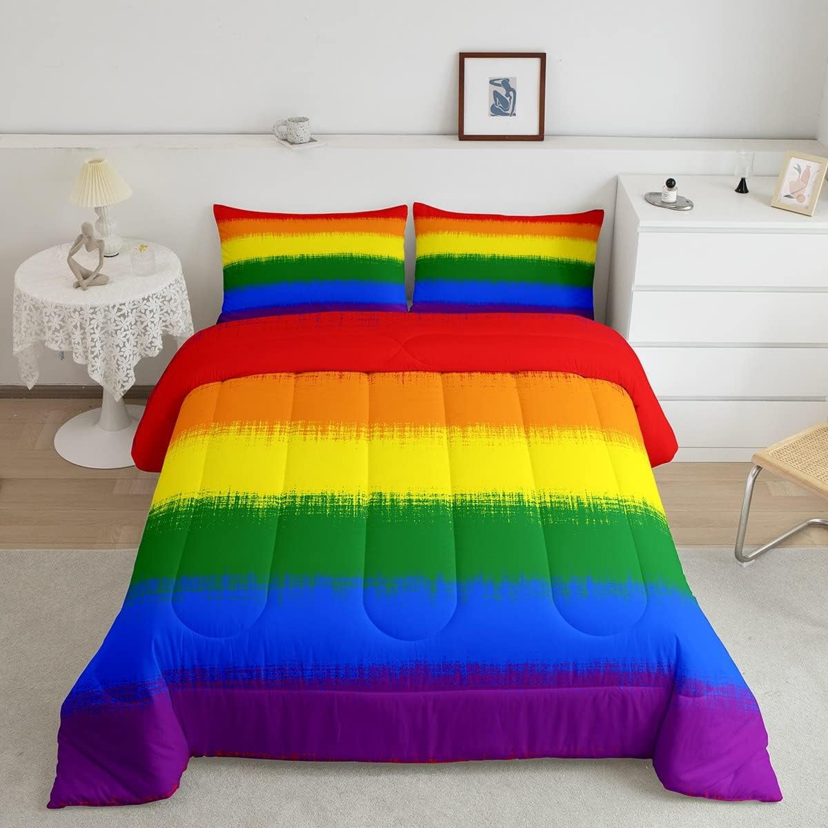 YST Rainbow Bedding Set Colorful Rainbow Comforter Set for Kids Boys ...