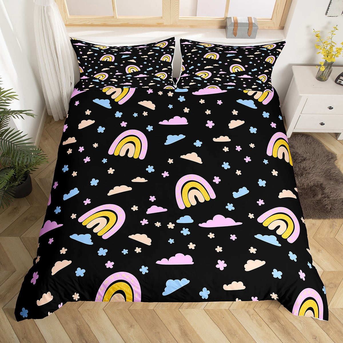 YST Rainbow Bedding Set Full for Girls, Kids Cartoon Rainbow Comforter ...