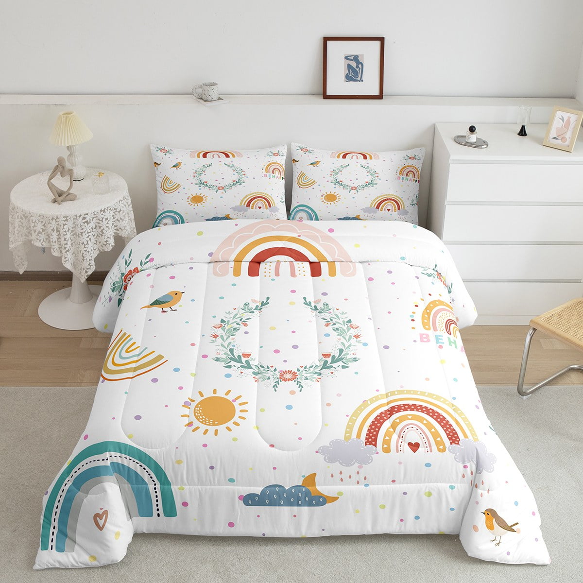 YST Rainbow Bedding Set Full Size, Sun And Stars Comforter Set Rainbow Decor For Bedroom ...