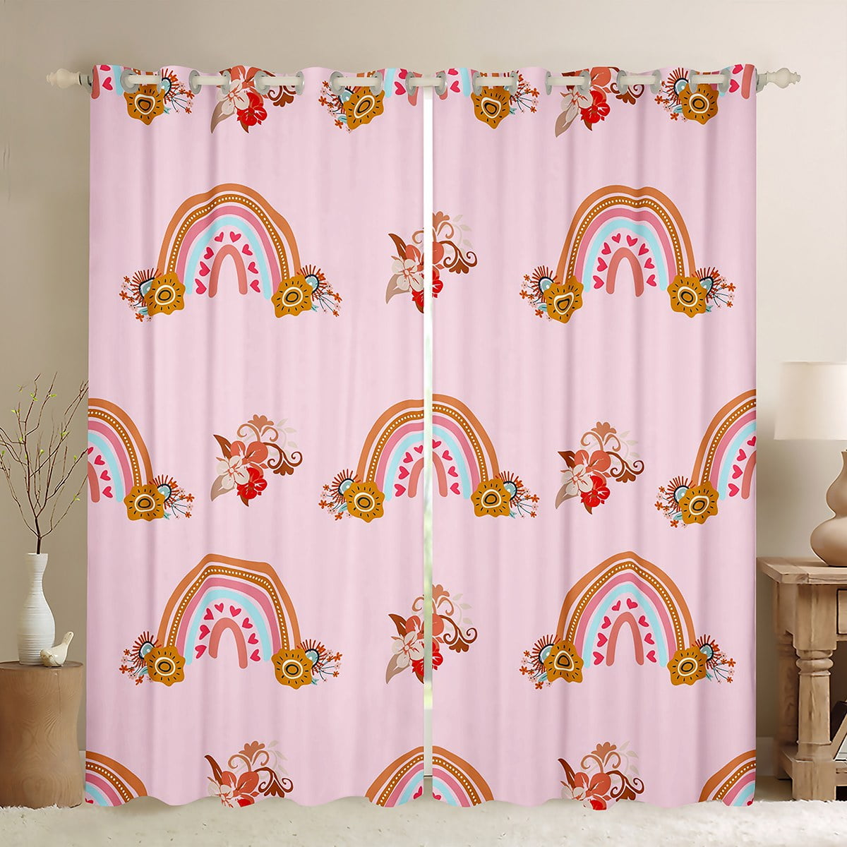 Rainbow 30%-50% Blackout Curtains , Iridescent Boho Flower Curtains ...