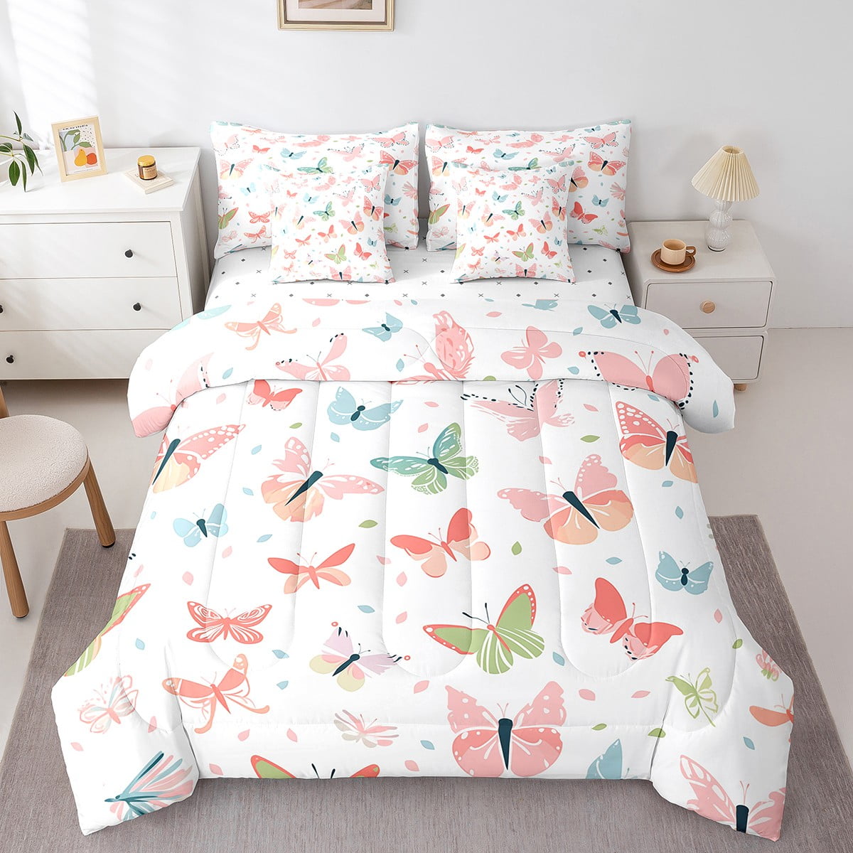 Rainbow Butterfly Bedding Queen Size 7pcs ,Chic Butterfly Animal ...
