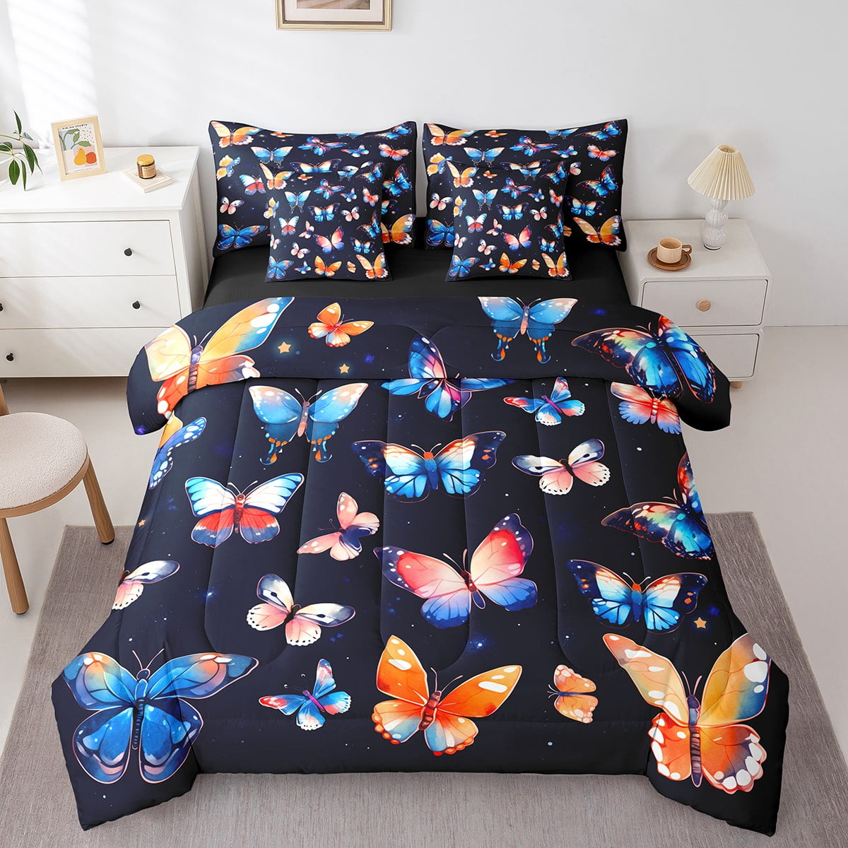 YST Rainbow Butterfly Twin Comforter Set 7-Piece Colorful Animal ...