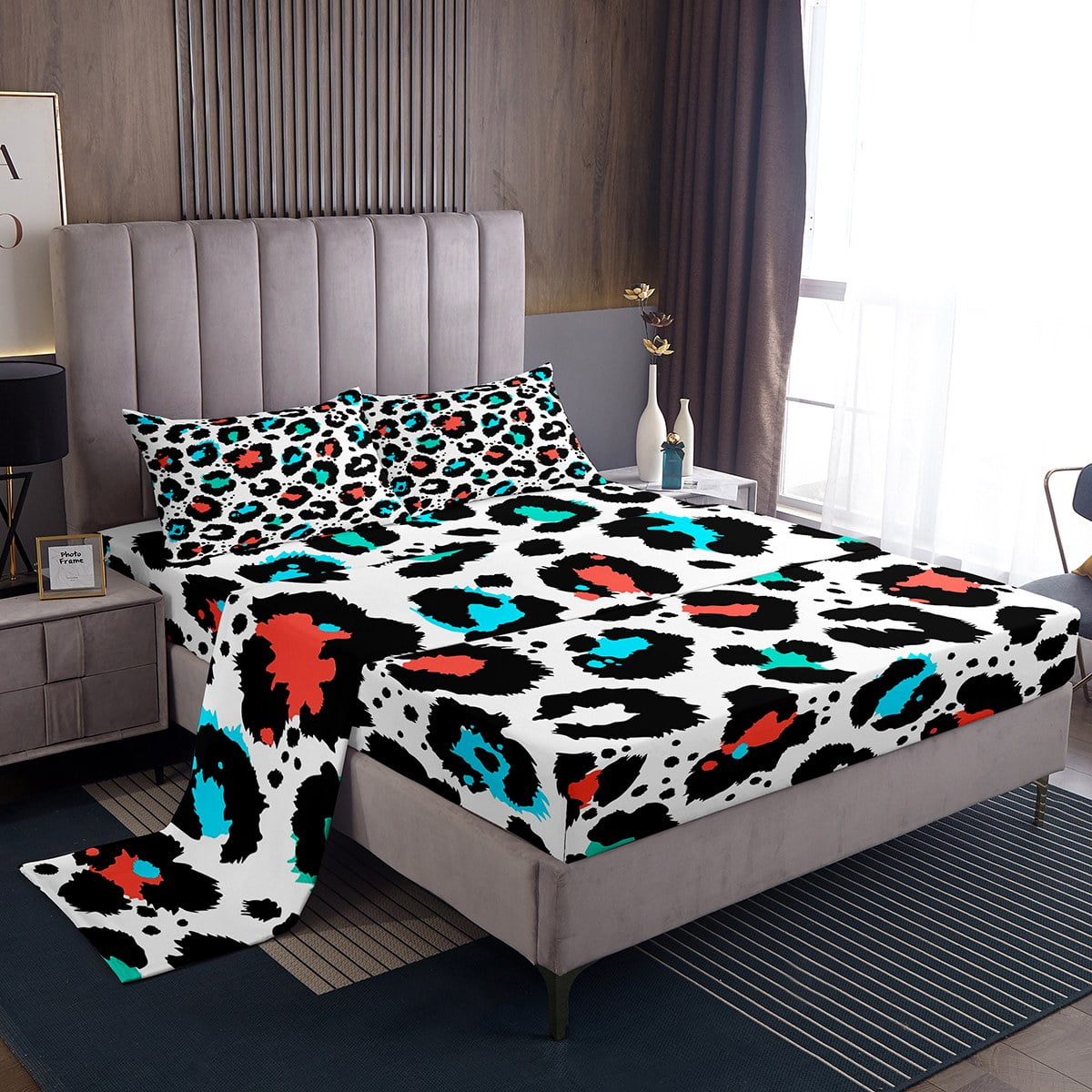 Erosebridal Rainbow Cheetah Print Bed Sheets Set Red Teal Animal Print ...