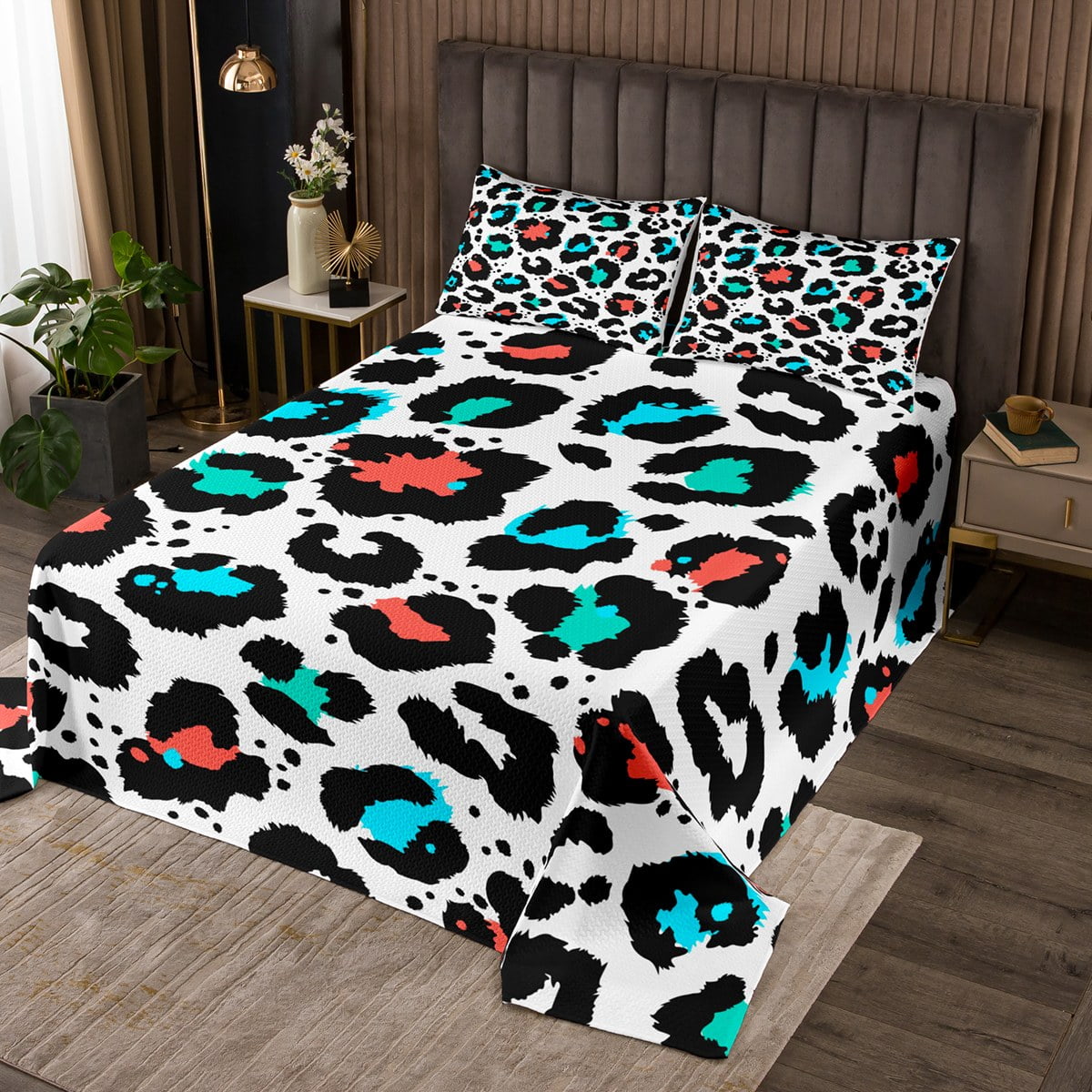 YST Rainbow Cheetah Print Coverlet Twin Size Red Teal Animal Print ...