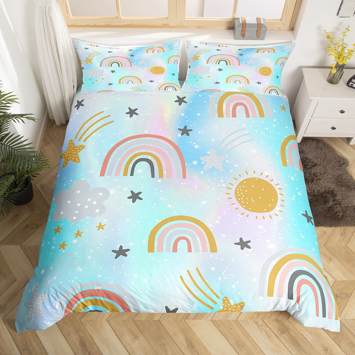 YST Rainbow Comforter Cover Queen For Girls, Galaxy Glitter Duvet Cover ...
