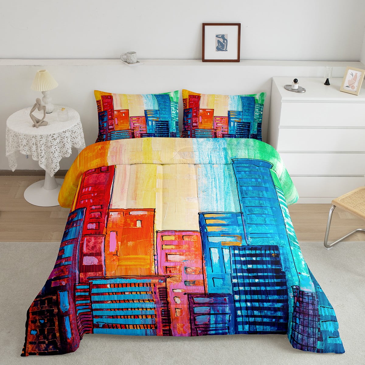 YST Rainbow Comforter King Colorful Watercolor Bedding Set, Pink Navy ...