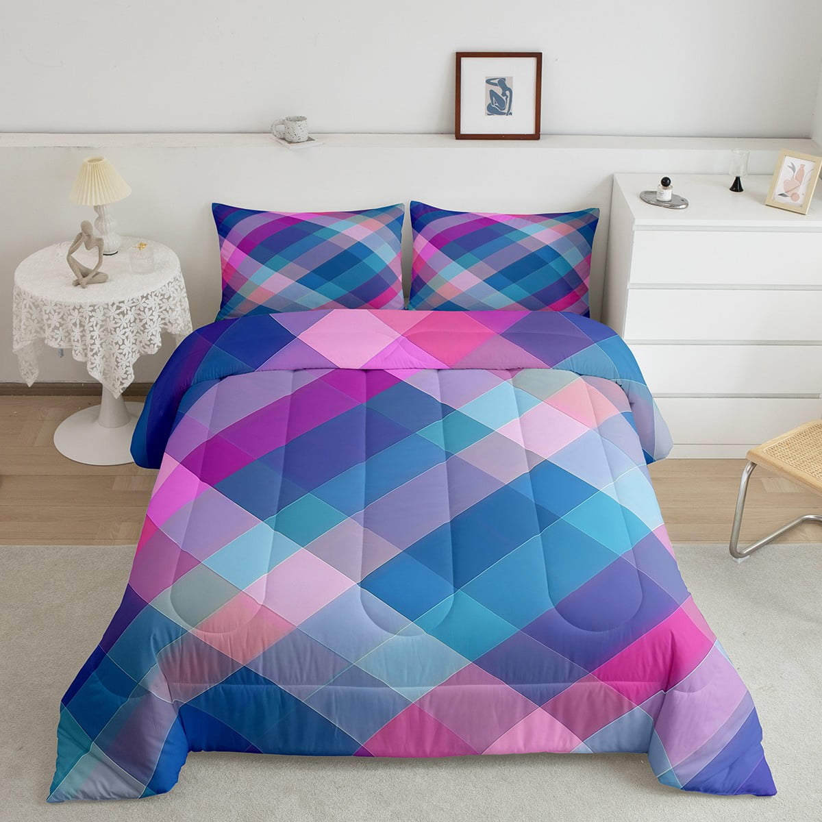 YST Rainbow Comforter Set, Colorful Abstract Bedding Geometric Pattern ...