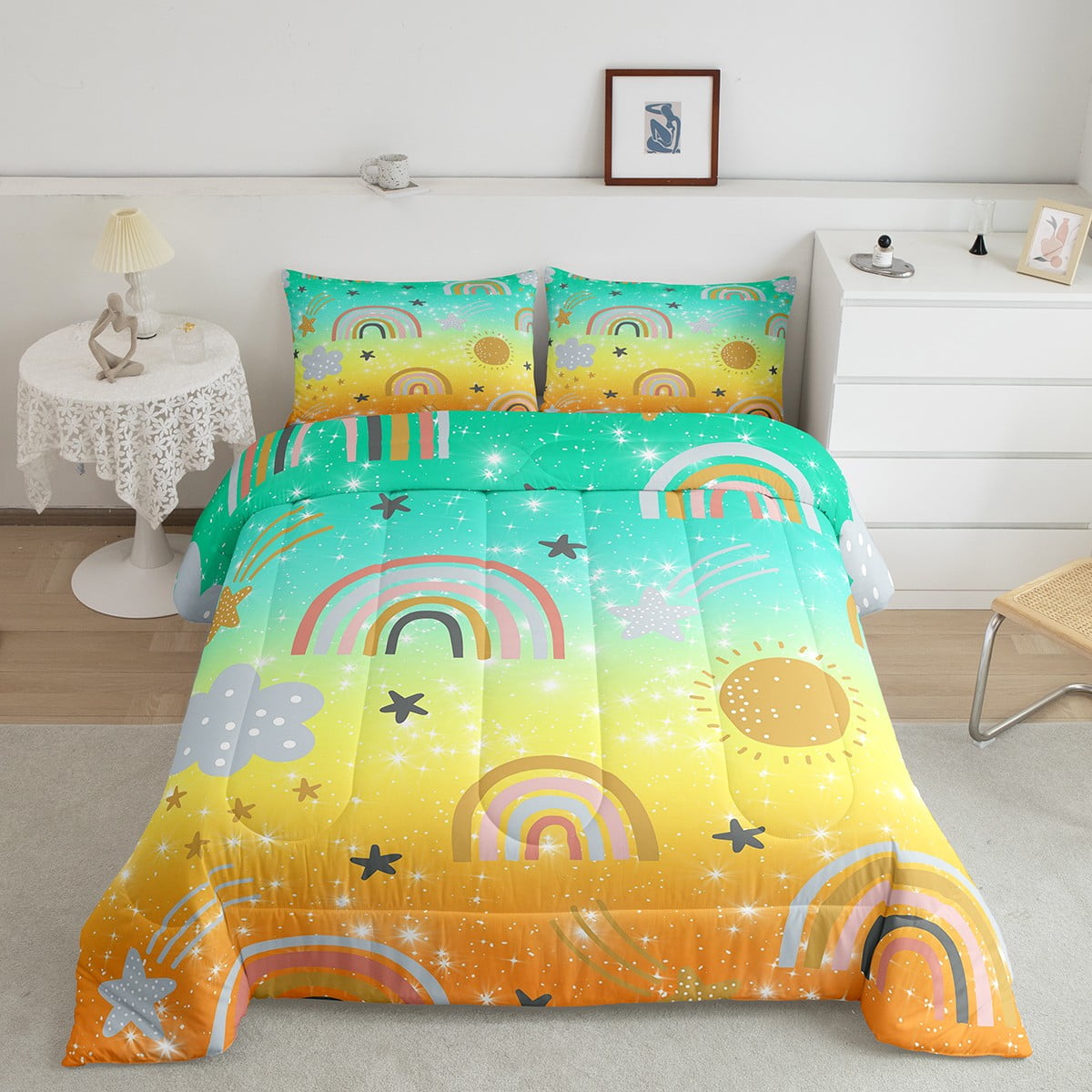 YST Rainbow Comforter Set Full Size, Ombre Glitter Quilt Starry Sky ...