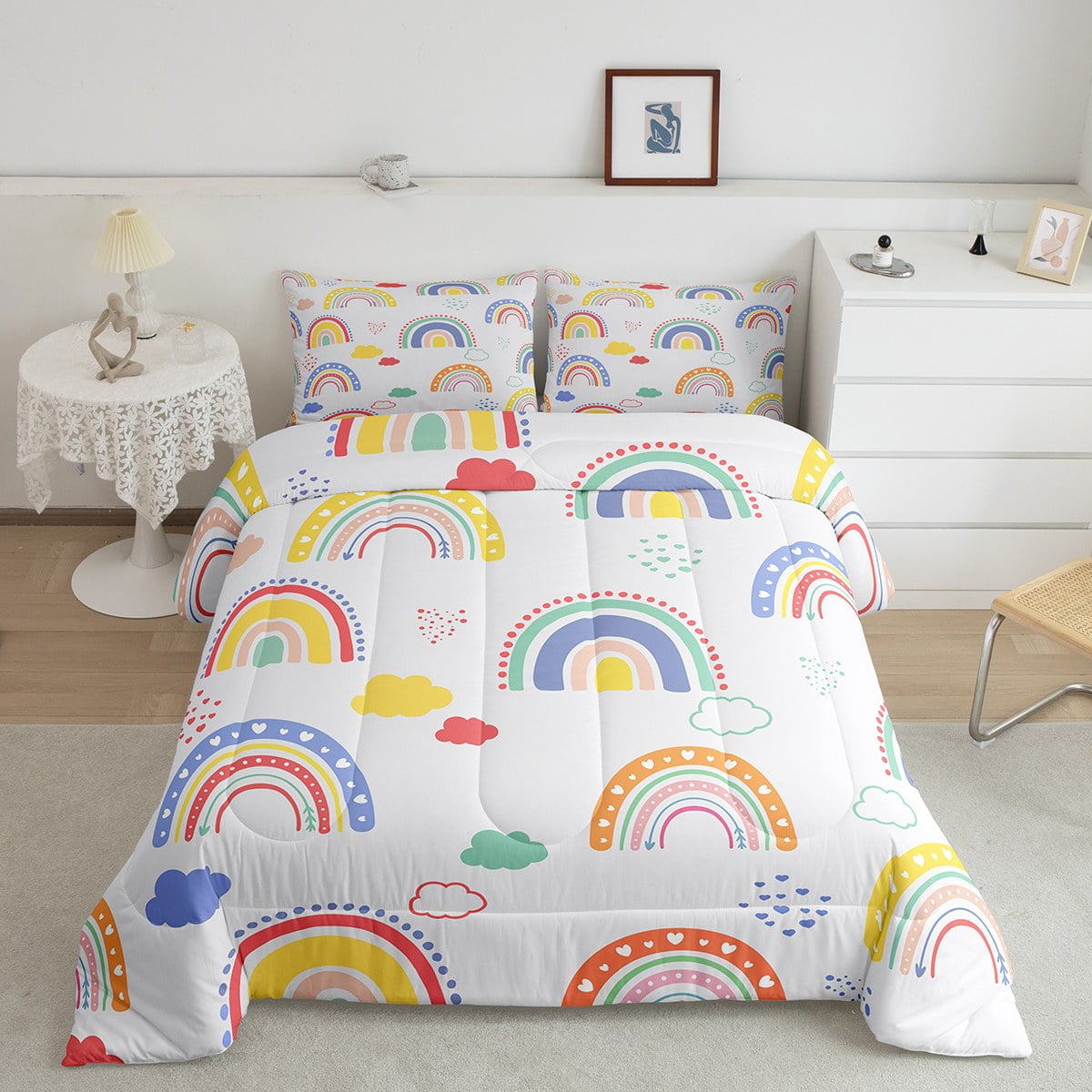 Erosebridal Rainbow Comforter Set For Little Room, Colorful Cloud Quilt ...
