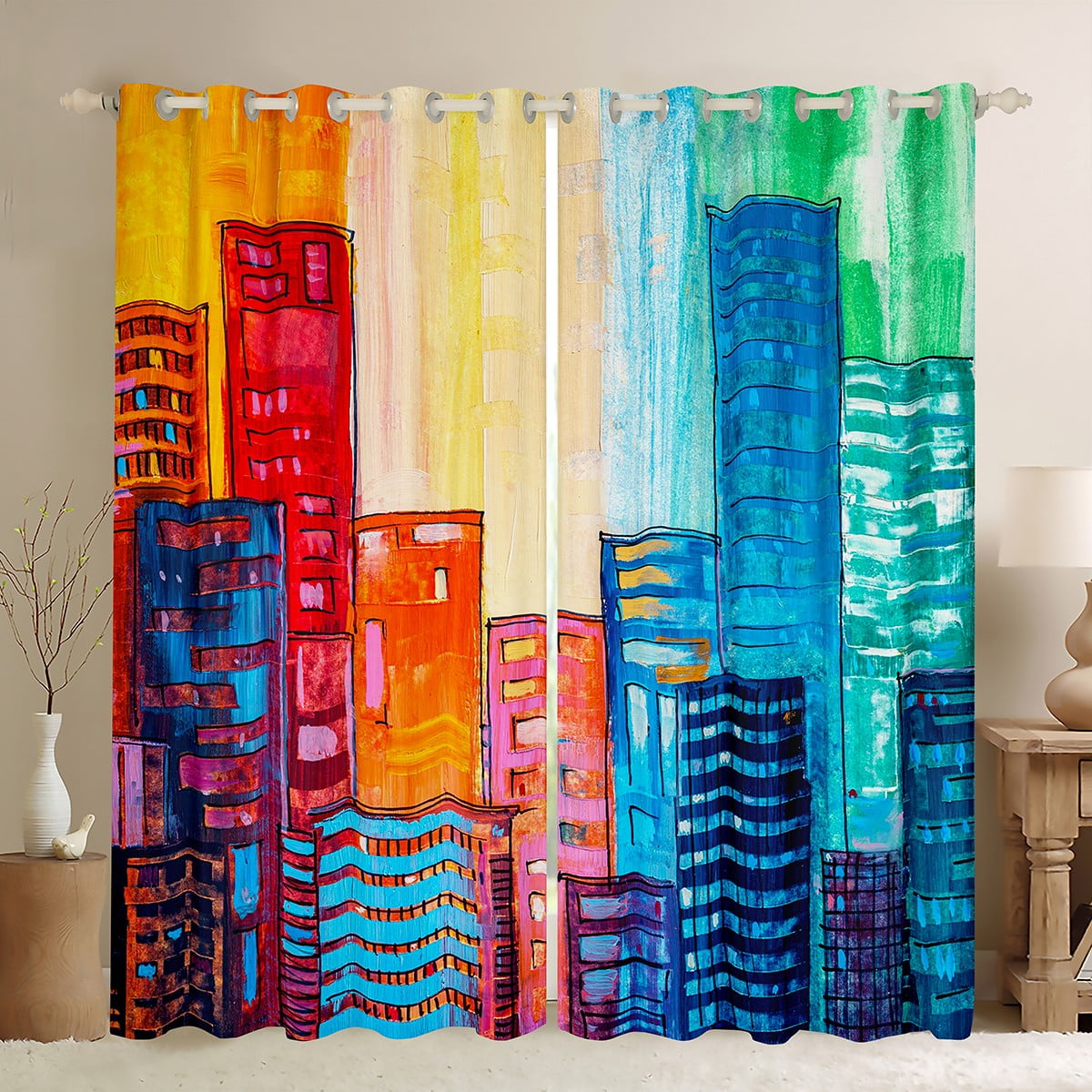YST Rainbow Curtains Colorful Watercolor Curtains & Drapes, Pink Navy ...