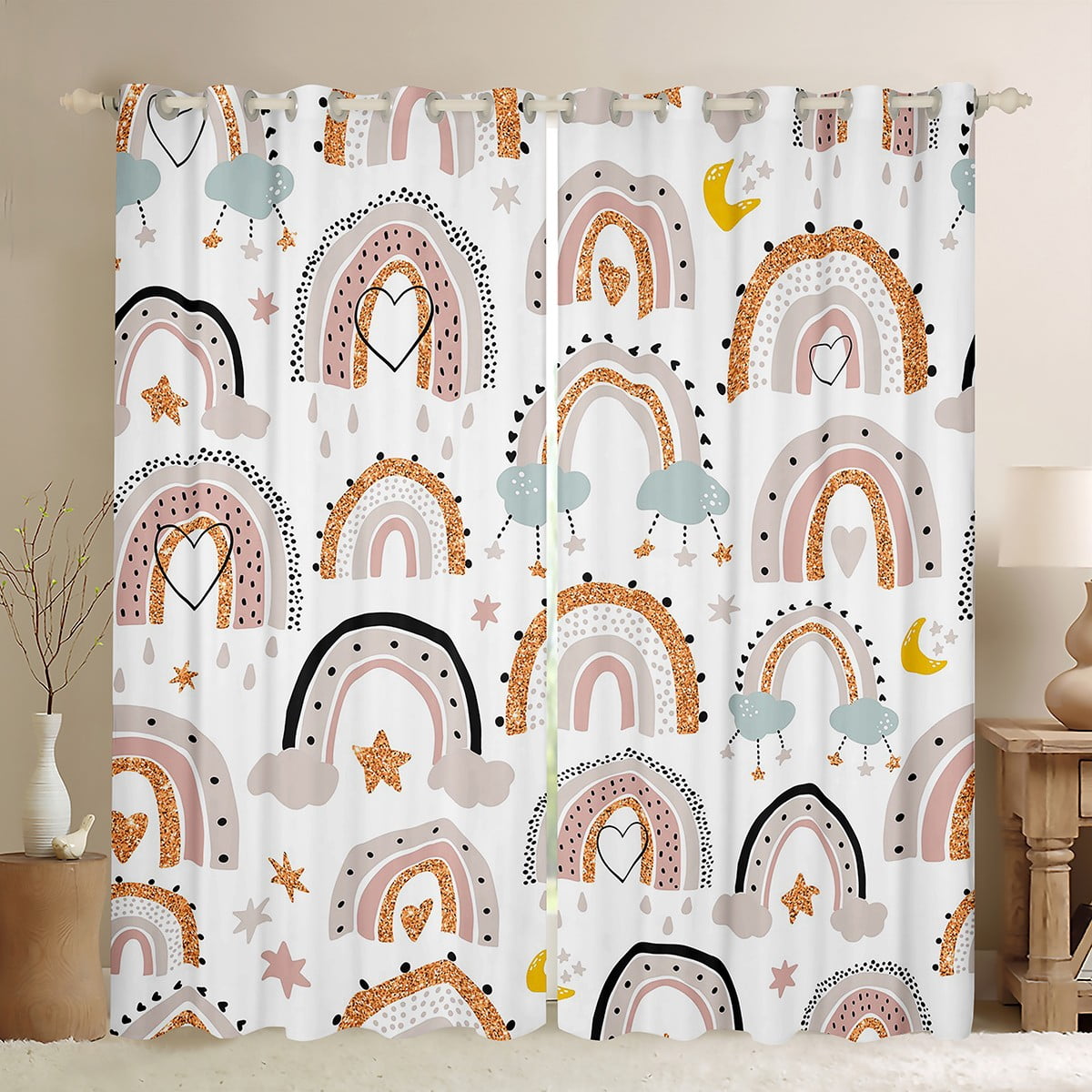 Erosebridal Rainbow Curtains & Drapes 42"Wx90"L Boho Star Moon Window ...