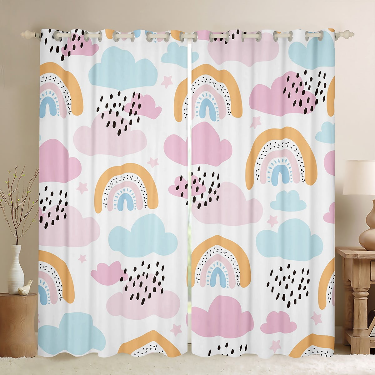 Erosebridal Rainbow Curtains Cute Cartoon Cloud Star Sun 30%-50% ...