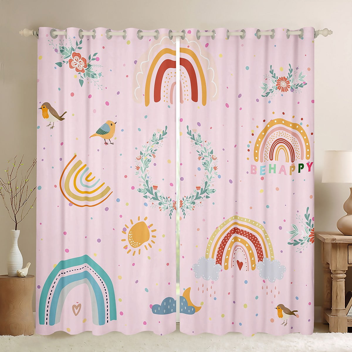 Erosebridal Rainbow Curtains, Sun And Stars Curtains & Drapes 42"Wx84"L ...
