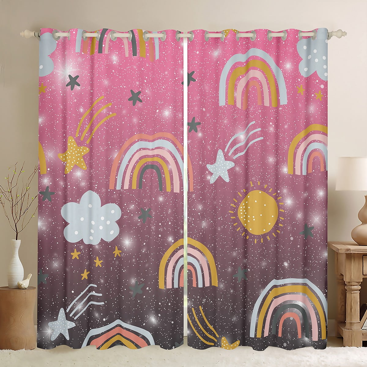 YST Rainbow Curtains For Girls, Tie Dye Pastel Curtains & Drapes 42 ...