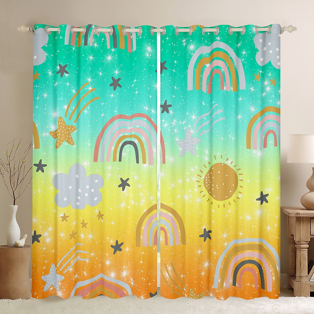 Erosebridal Rainbow Curtains, Ombre Glitter Curtains & Drapes 38"Wx54"L ...