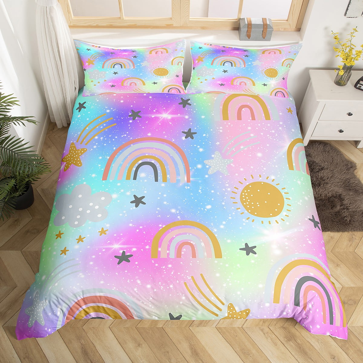 YST Rainbow Duvet Cover Full Size, Glitter Ombre Bedding Set For Kids ...