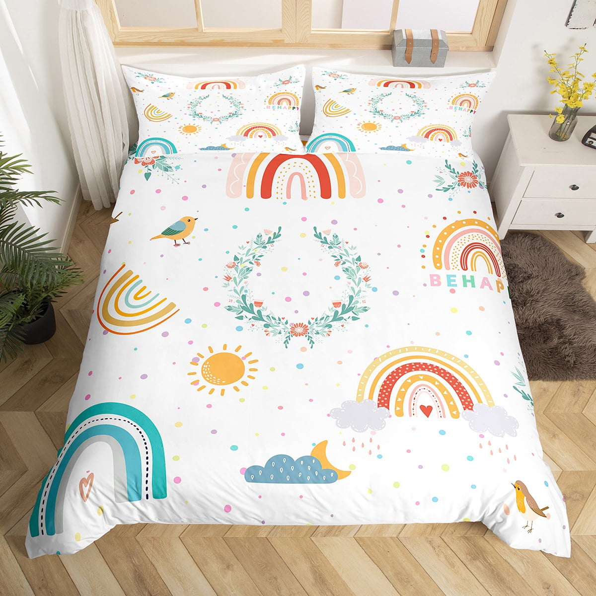 Erosebridal Rainbow Duvet Cover Full Size, Sun And Stars Bedding Set ...